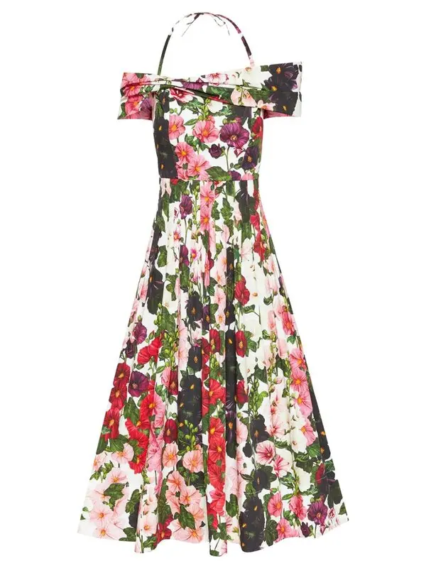 Oscar De La Renta Floral-print Cotton-blend Midi Dress - Pink