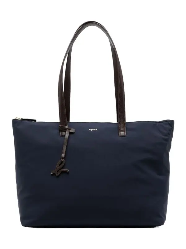 AGNÈS B. Leather-trim Tote With Logo Plaque - Blue