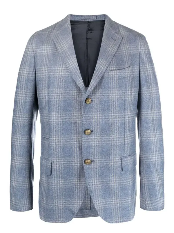 Eleventy Check-pattern Single-breasted Blazer - Blue