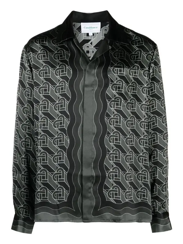 Casablanca Heart Monogram-print Silk Shirt - Black