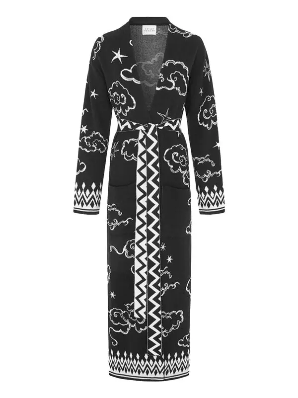 HAYLEY MENZIES Patterned Jacquard Belted Coat - Black