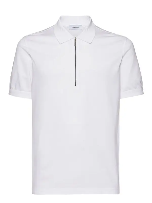 FERRAGAMO Half-zip Cotton Polo Shirt - White