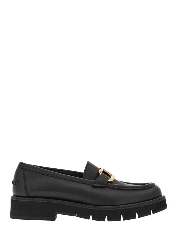 FERRAGAMO Gancini-plaque Leather Loafers - Black