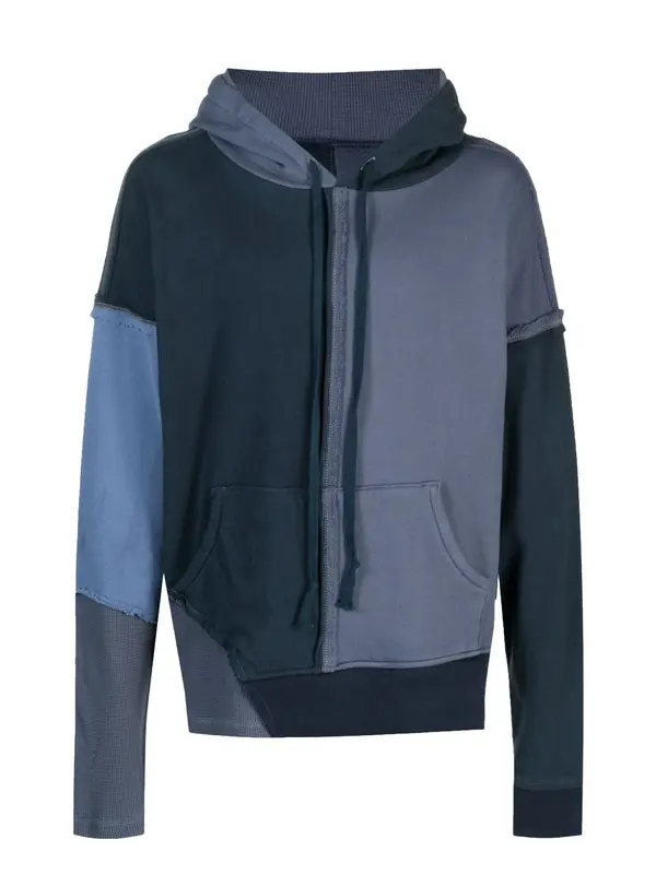 GREG LAUREN Tonal Panelled Hoodie - Blue