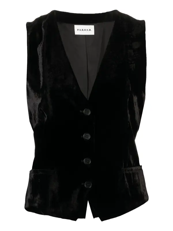 P.a.r.o.s.h V-neck Velvet Waistcoat - Black