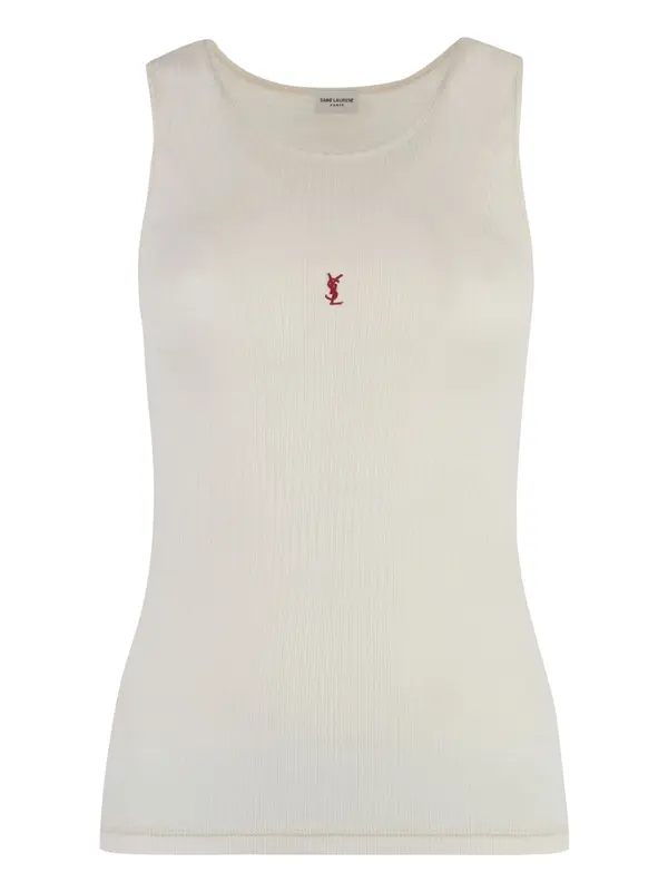 Saint Laurent Logo-embroidered Wool Tank Top - Neutrals