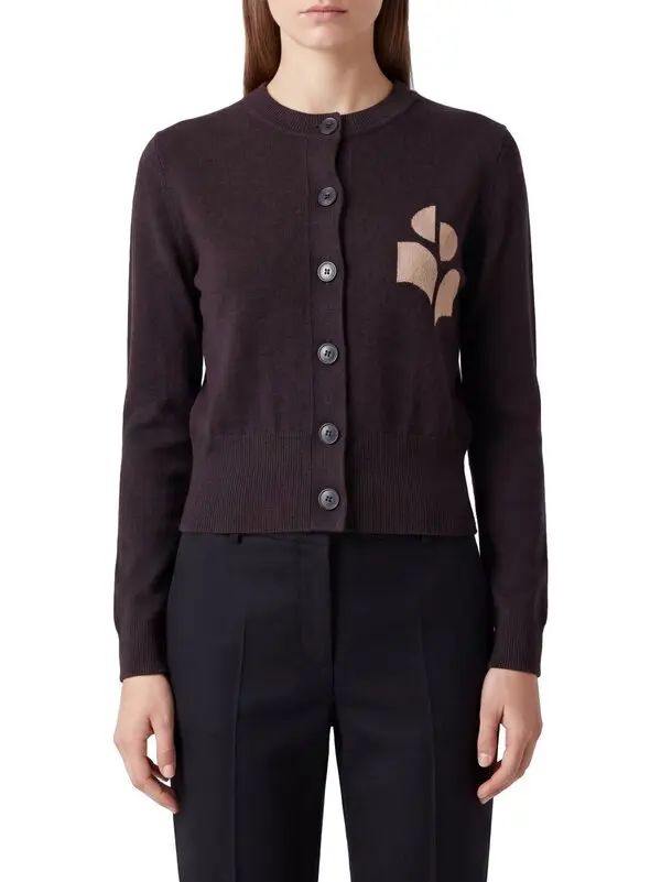 Isabel Marant Étoile Wool And Cotton Blend Cardigan With Flocked Logo - Brown