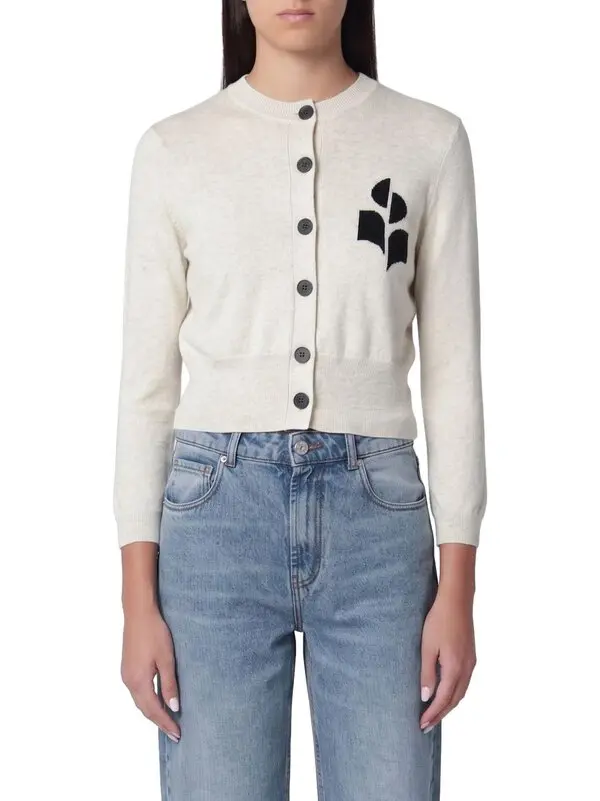 Isabel Marant Étoile Wool And Cotton Blend Cardigan With Flocked Logo - Grey
