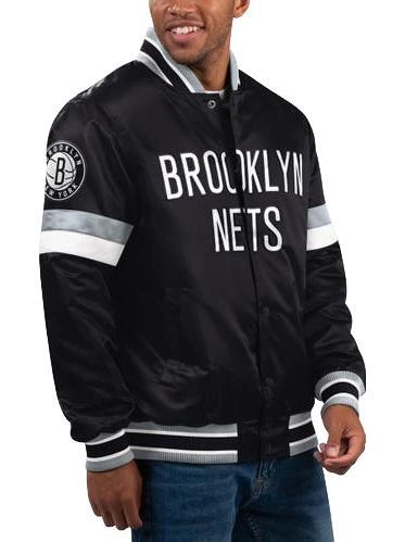 STARTER Brooklyn Nets Home Game Satin Varsity Jacket - Black