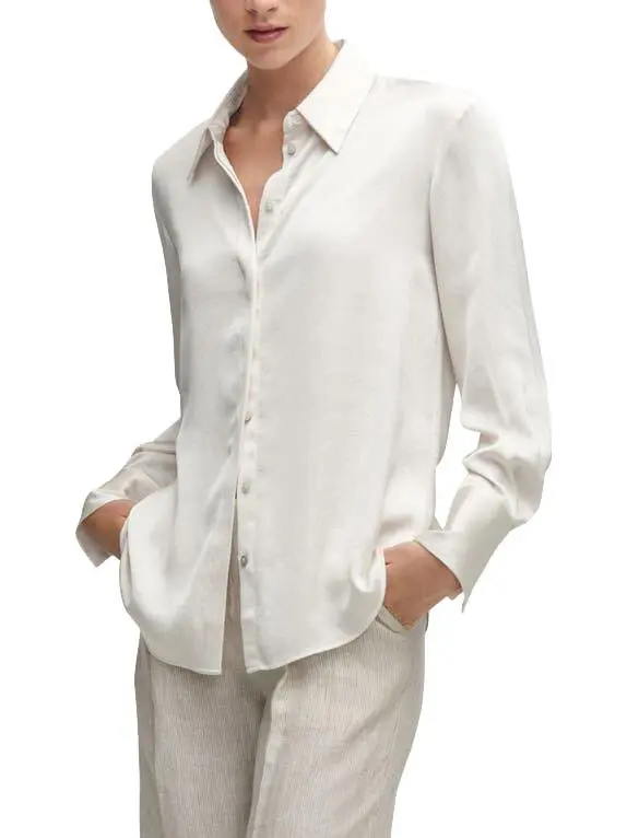 Mango Flowy Satin Button-up Shirt - Off White