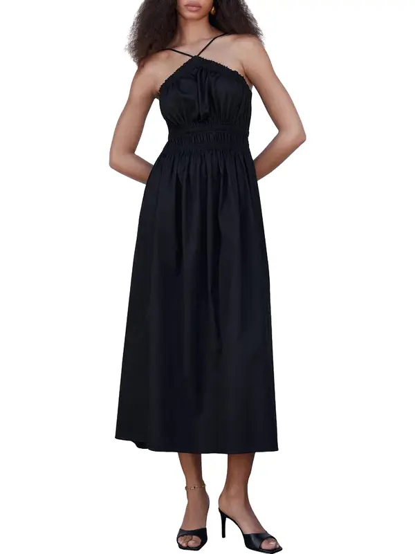 Mango Stretch Cotton Midi Dress - Black