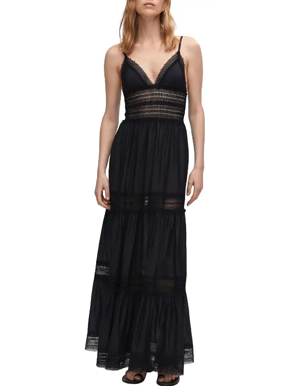 Mango Lace Panel Maxi Dress - Black