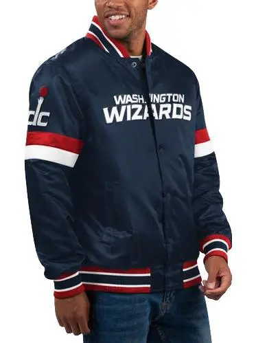 STARTER Washington Wizards Satin Varsity Jacket - Navy