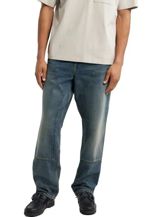Carhartt Work In Progress Double Knee Work Jeans - Blue Worn Used Wash
