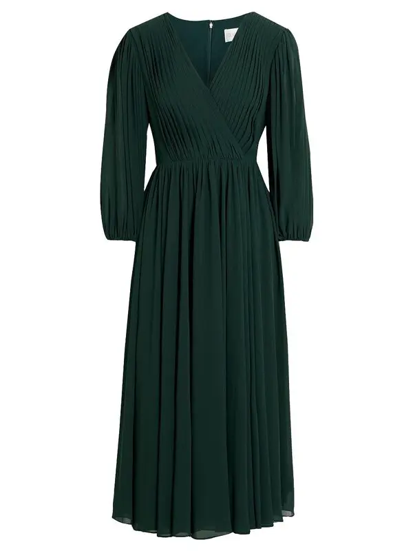 MIKAEL AGHAL Pintucked Cutout Chiffon Midi Dress - Forest Green