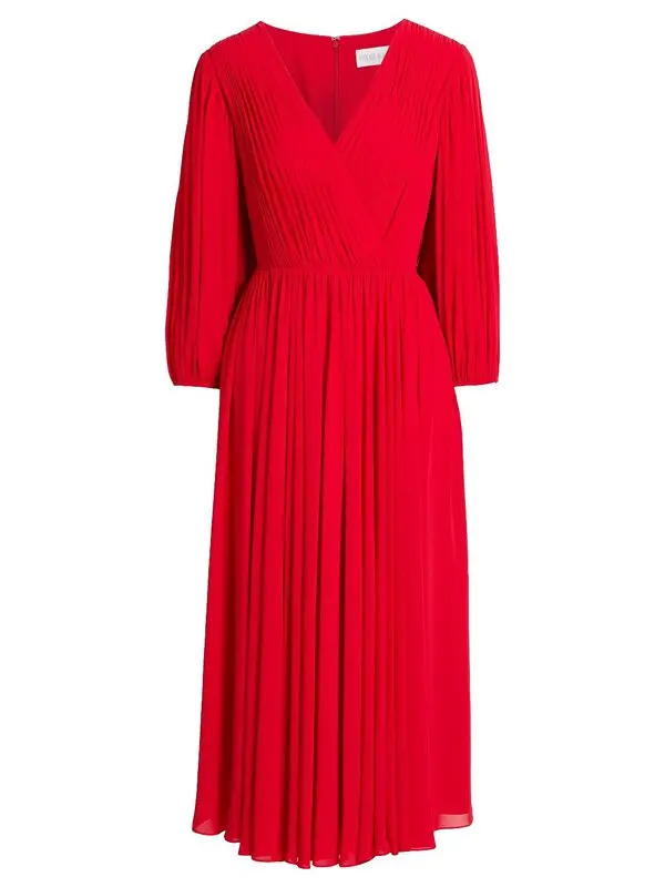 MIKAEL AGHAL Pintucked Cutout Chiffon Midi Dress - Red