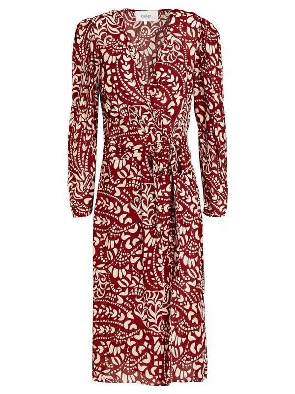 Ba&sh Kodile Printed Crepe De Chine Wrap Dress - Brick
