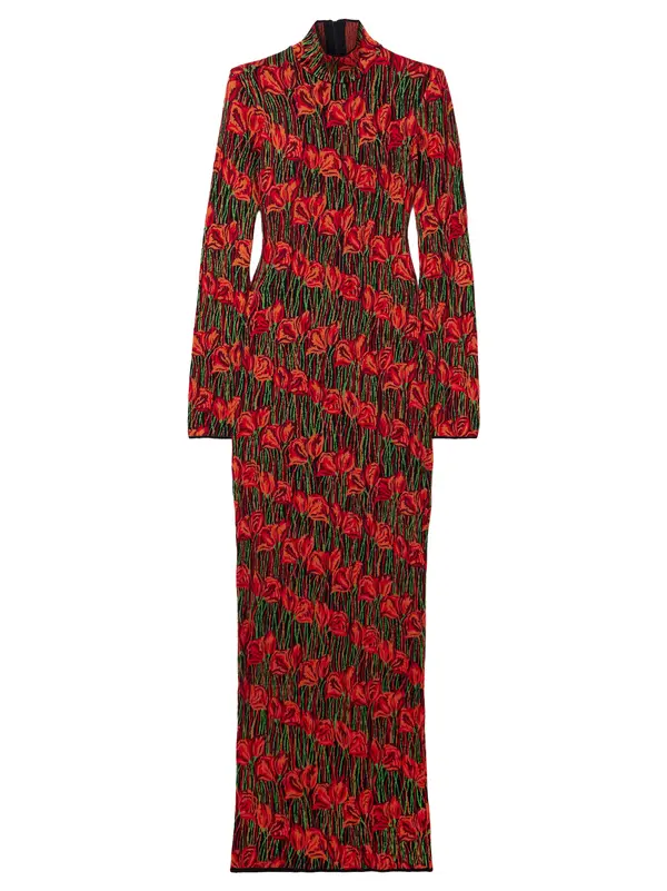 Emilio Pucci Open-back Jacquard-knit Turtleneck Maxi Dress - Red