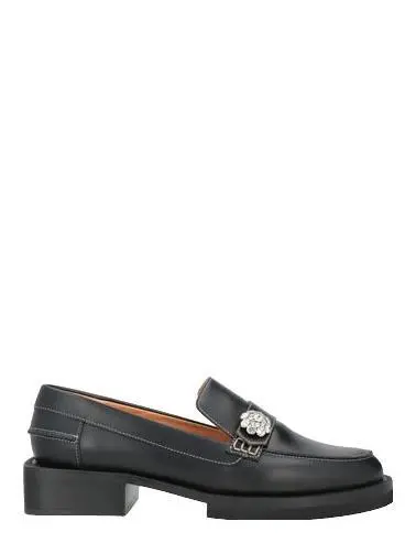 GANNI Leather Loafers With Rhinestone Appliqués - Black