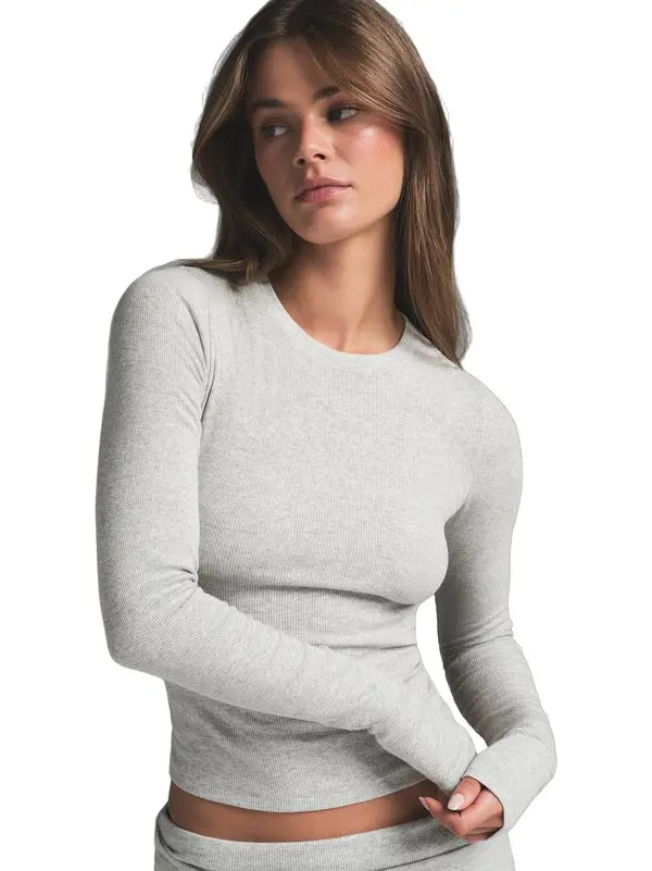 SKIMS Cotton Rib Long Sleeve T-shirt - Light Heather Grey