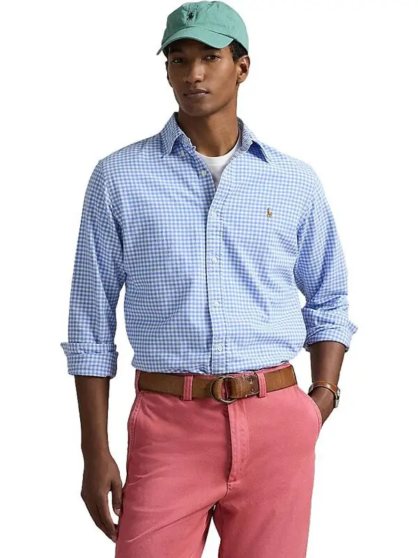 Polo Ralph Lauren Classic Fit Plaid Oxford Button Down Shirt - Light Blue/ White