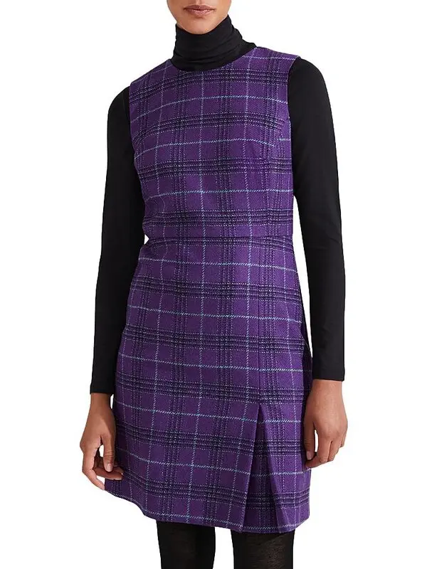 HOBBS LONDON Avery Plaid Wool Dress - Purple Multi