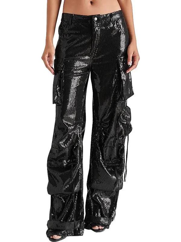 Steve Madden Sequin Cargo Pants - Black