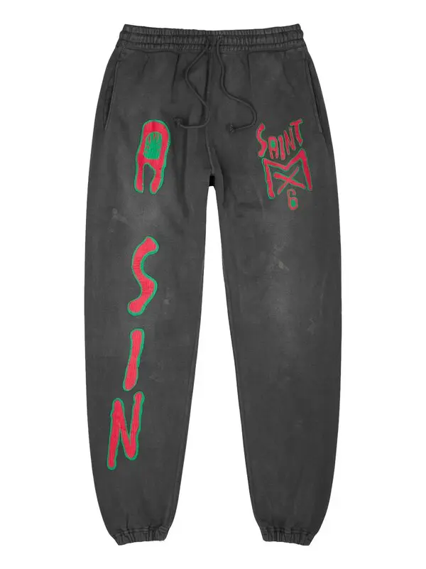 SAINT MXXXXXX Saint Printed Cotton Sweatpants - Charcoal