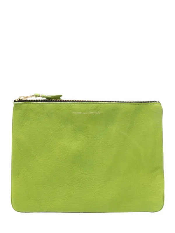 Comme Des Garçons Washed Zip-up Leather Pouch - Green
