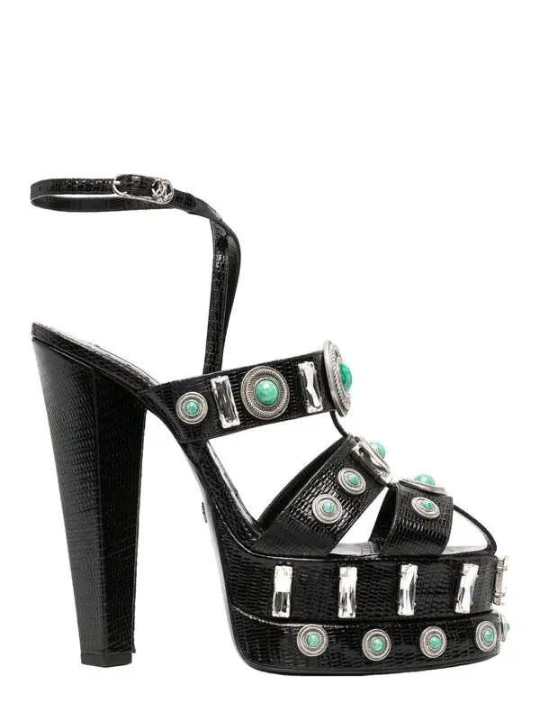 Roberto Cavalli Gemstone-detail Leather Platform Sandals - Black