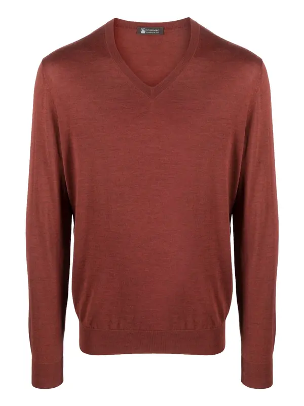 Colombo Fine-knit V-neck Jumper - Red