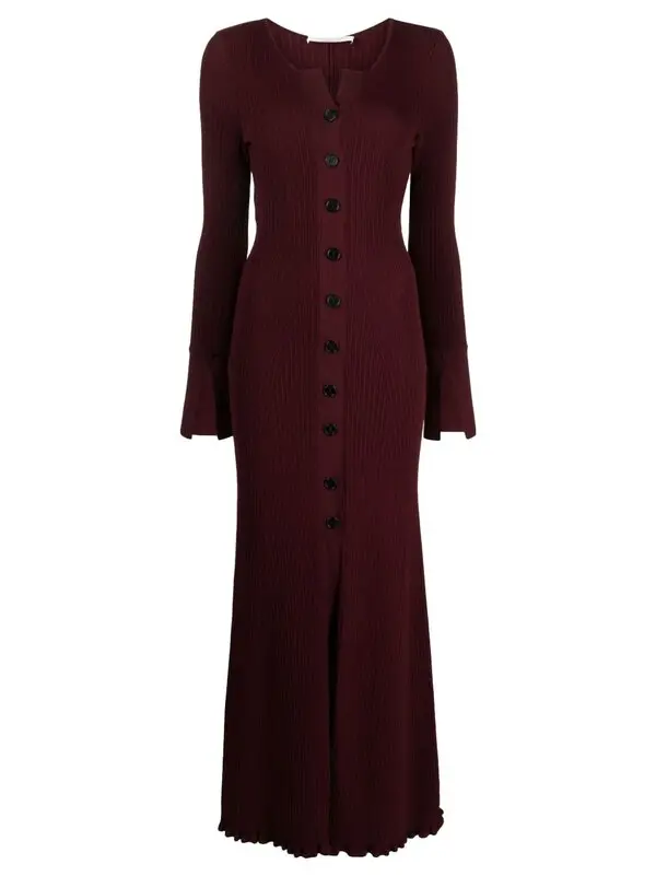 Philosophy Di Lorenzo Serafini Long-sleeve Ribbed-knit Long Dress - Red