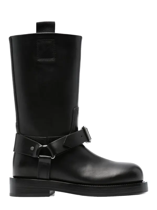 Burberry Buckled-strap Leather Boots - Black