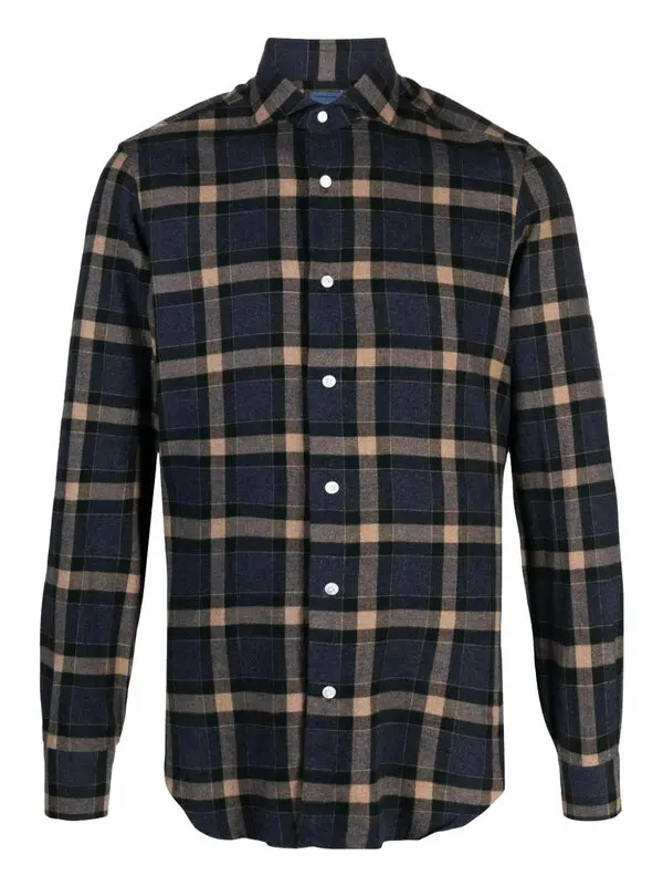 BARBA NAPOLI Checked Long-sleeve Cotton Shirt - Brown