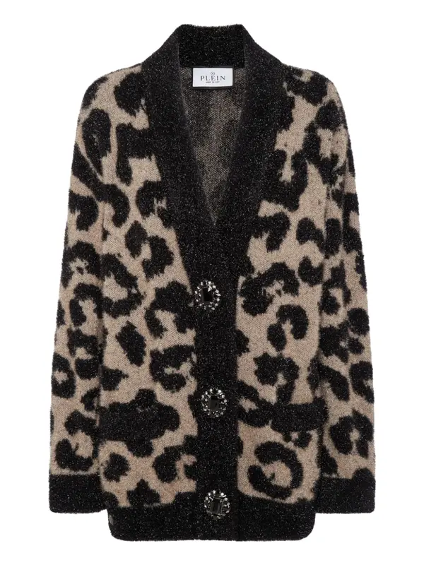 Philipp Plein Leopard-print Lurex Cardigan - Neutrals