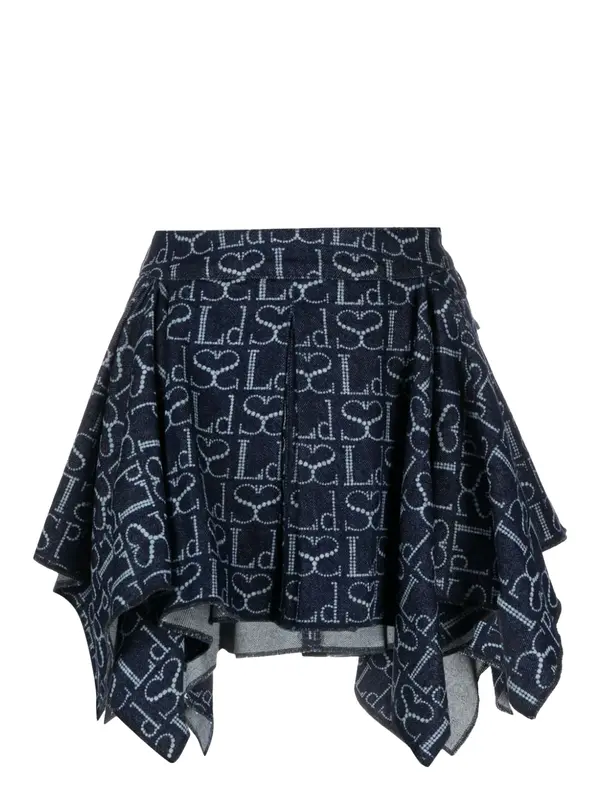 LUDOVIC DE SAINT SERNIN Monogram Asymmetric Miniskirt - Blue