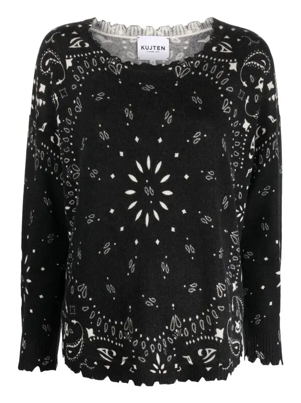 KUJTEN Mela Bandana-print Cashmere Jumper - Black
