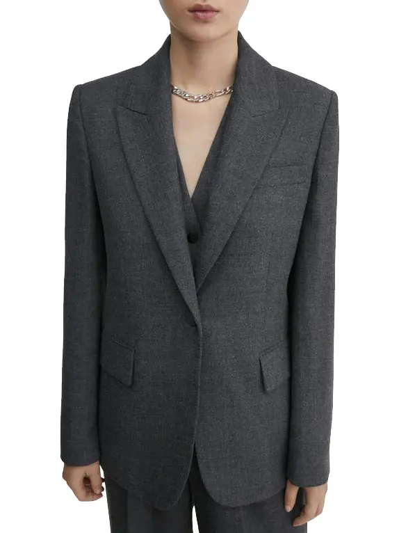 Mango Structured Suiting Jacket - Medium Heather Grey