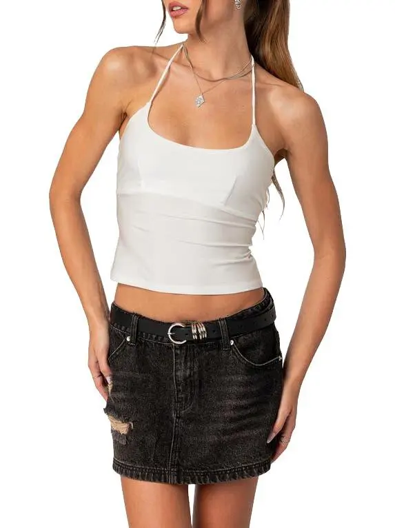 EDIKTED Sara Back Cutout Halter Top - White