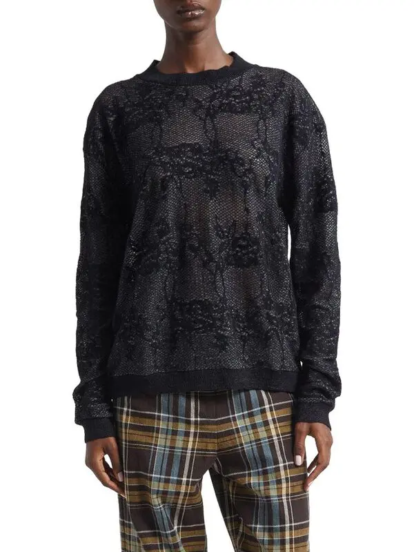 Collina Strada X Vitelli Plaid Crewneck Sweater - Black Knit Lace