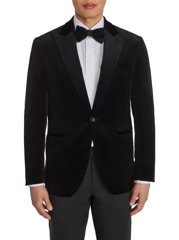 JACK VICTOR Erie Peak Lapel Stretch Velveteen Dinner Jacket - Black