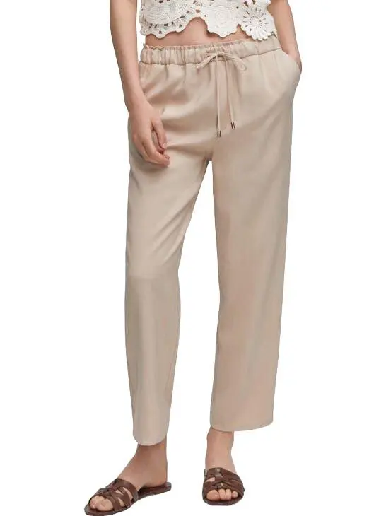 Mango Flowy Straight Leg Pants - Beige