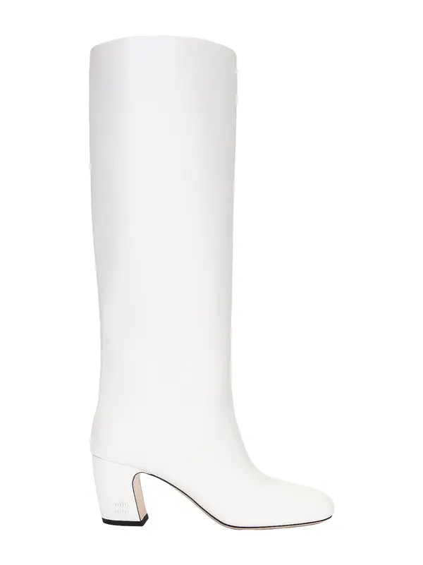 Miu Miu Leather Heel Boot - Bianco