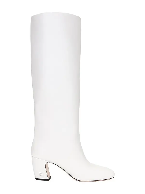 Miu Miu Leather Heel Boot - Bianco