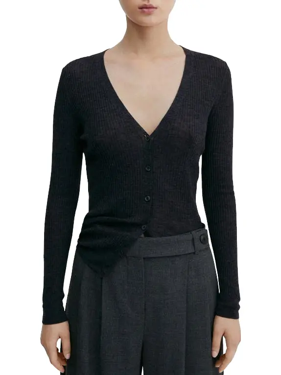 Mango Wool Cardigan - Charcoal
