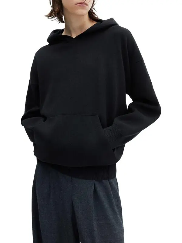 Mango Oversized Knit Hoodie - Black