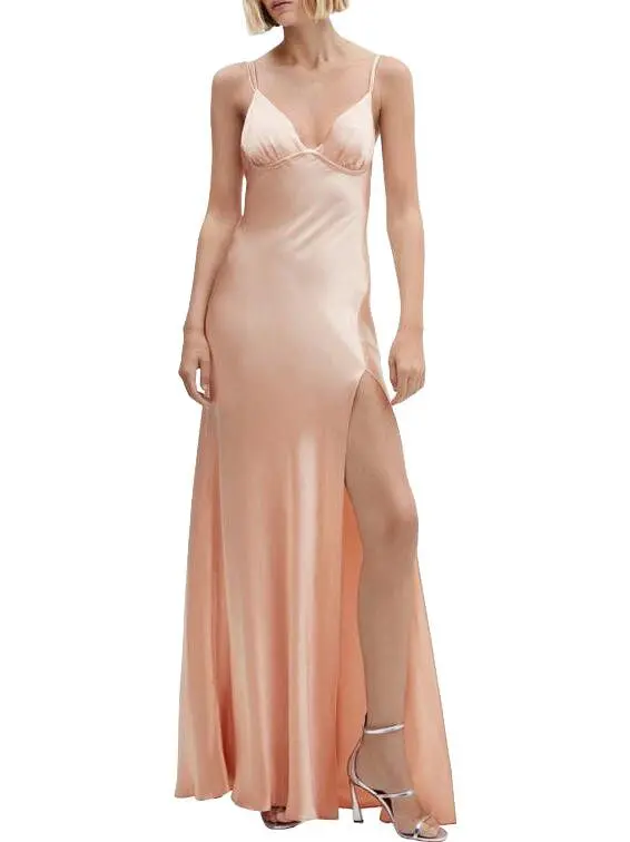 Mango Satin Open Back Slipdress - Light Pink