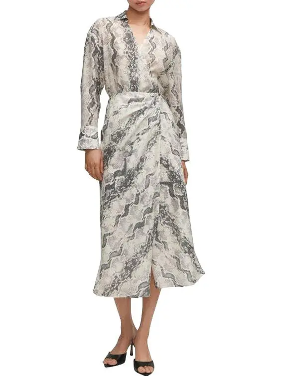Mango Snakeskin Print Long Sleeve Wrap Shirtdress - Off White