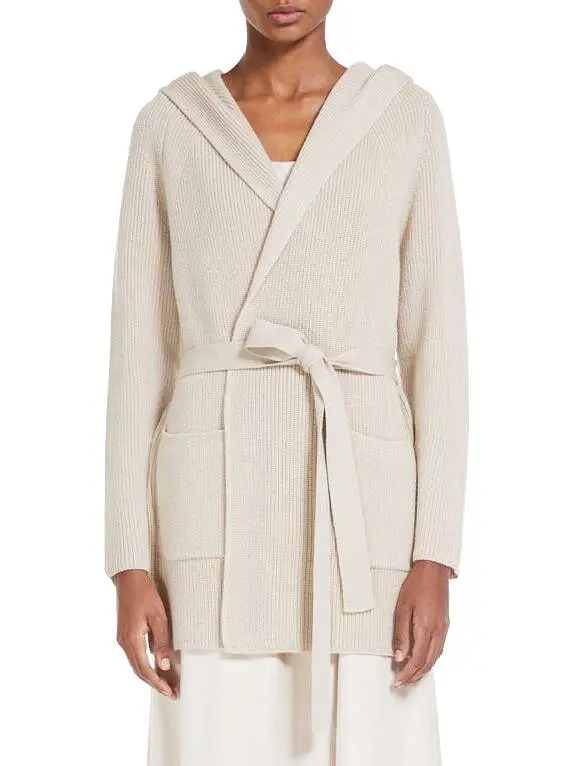 Max Mara Nava Long Hooded Wool Cardigan - Albino
