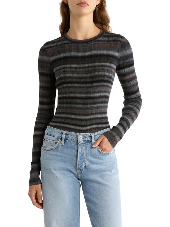 RE/DONE Space Dye Stripe Rib Wool Sweater - Blackcombo